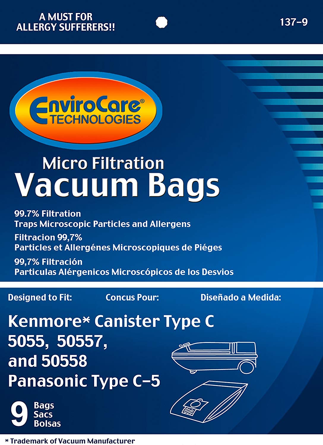 Kenmore Canister Type C Vacuum Bags - 9 Pack (EnviroCare 137-9) — CJ ...