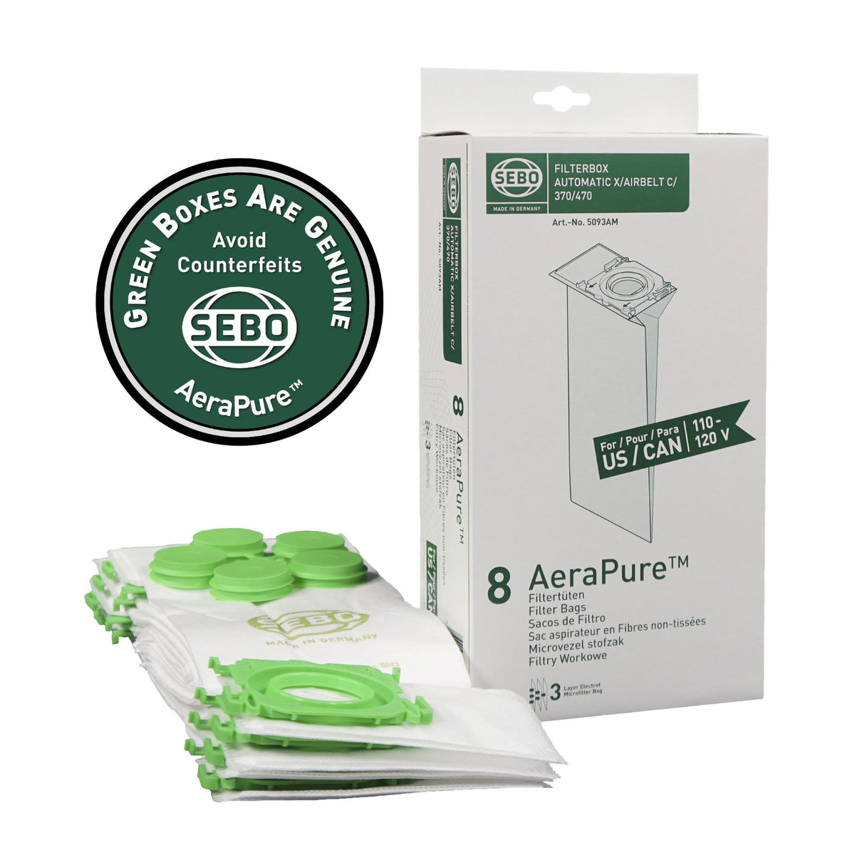 Sebo Vacuum Bags for 370, 300, 350 C/G/X 5093AM — CJ Miller Vacuum ...