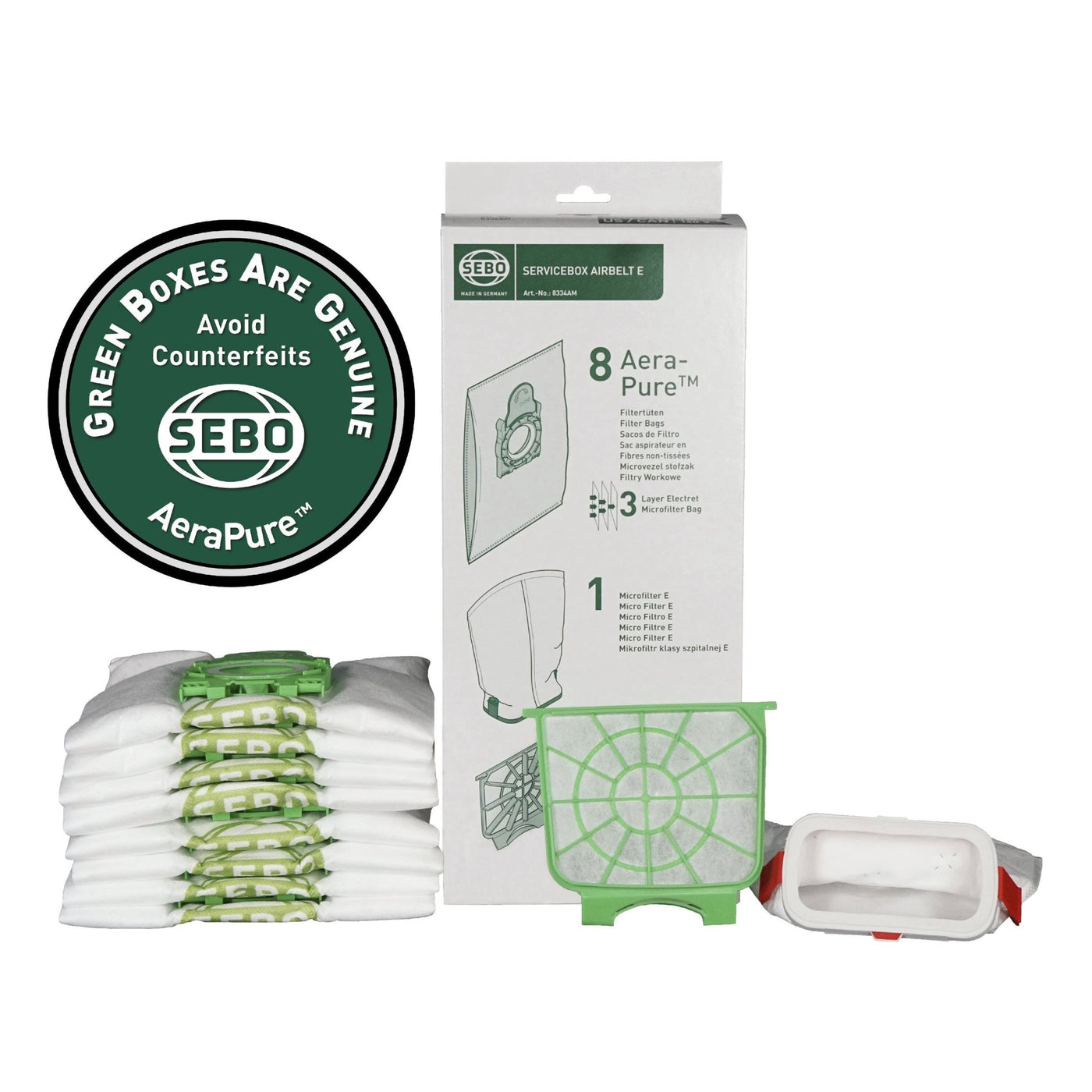 Sebo Service Box Vacuum Bags with Filters Airbelt E — CJ Miller Vacuum ...