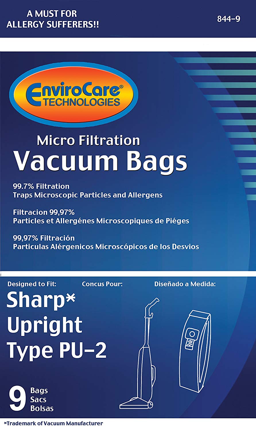 Sharp Upright Types PU-2 Vacuum Bags - 9 Pack (EnviroCare 844-9) — CJ ...